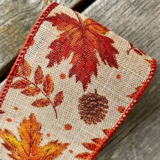 Fall Leaves And Pinecones Wired Ribbon - Bed Bath & Beyond - 36880166
