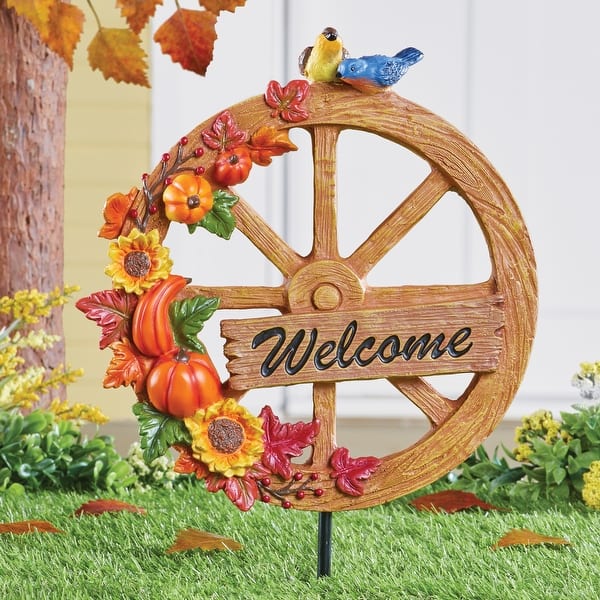 Autumn Welcome Sign Wagon Wheel Garden Stake - 13.630 x 12.000 x 4.250 ...