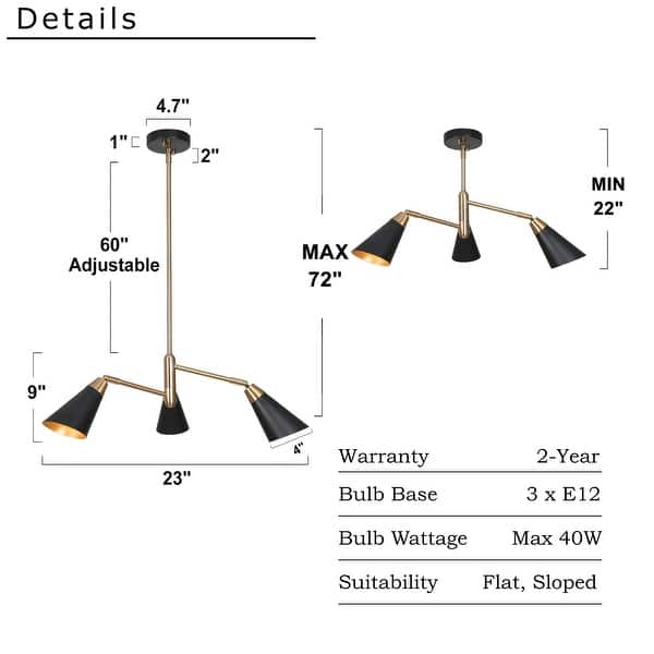 Modern Black Gold 3-Light Sputnik Chandeliers Metal Pendant Lights for ...