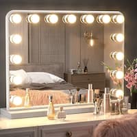 VANITII Large Hollywood Makeup Vanity Mirror with 15 LED Bulbs 3 Lights Adjustable USB Charging ...