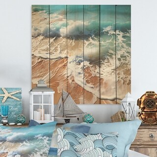 DESIGN ART "Aerial Beach View Symphony" Coastal Beach Wood Wall Art ...