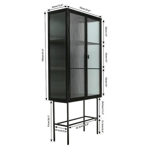 Retro Style Fluted Glass High Cabinet Storage Dual Doors Three ...