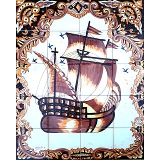 24x30 Sailing Boat Backsplash Design 20pc Ceramic Tile Wall Mural - Bed ...