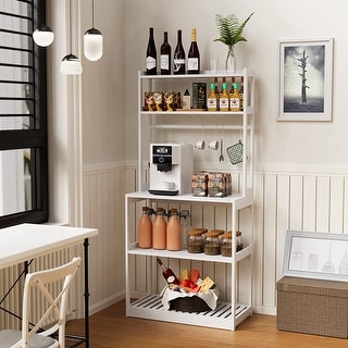 Bamboo Bakers Racks with 5 Tier Kitchen Stand with 4 Hooks - Bed Bath ...