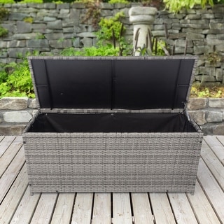 Rattan Storage Container with Lid Waterproof Liner Outdoor Storage Box ...