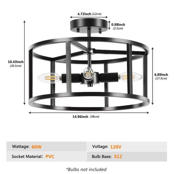 Industrial 4-Light Semi Flush Mount Ceiling Light, Modern Farmhouse ...