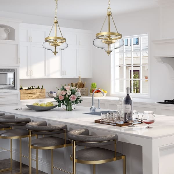 Modern Glam Gold Chandelier 3-Light with Clear Glass Lantern Pendant ...