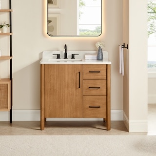 Velora Bathroom Vanity in Mango Brown with Grain White Engineered Stone ...