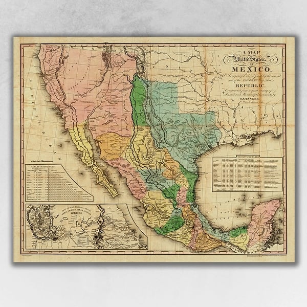 HomeRoots Vintage 1846 Map Of Mexico Unframed Print Wall Art - Bed Bath ...