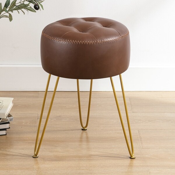 Brown leather vanity stool store