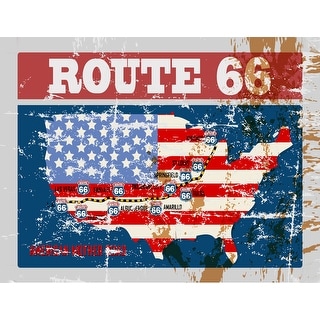 Route 66 Red, White, & Blue Map Gallery Wrap - 36x48x2 inches - Bed ...