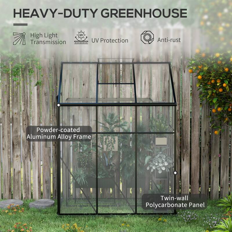 Outsunny 6' x 4' Lean-to Polycarbonate Greenhouse, Walk-in Hobby Green ...
