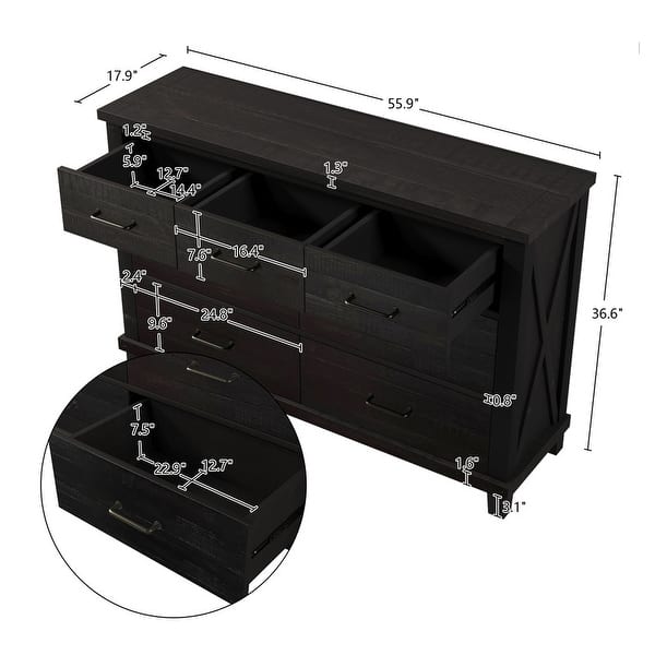 Rustic Farmhouse Style Solid Pine Wood Seven-Drawer Dresser - Bed Bath ...