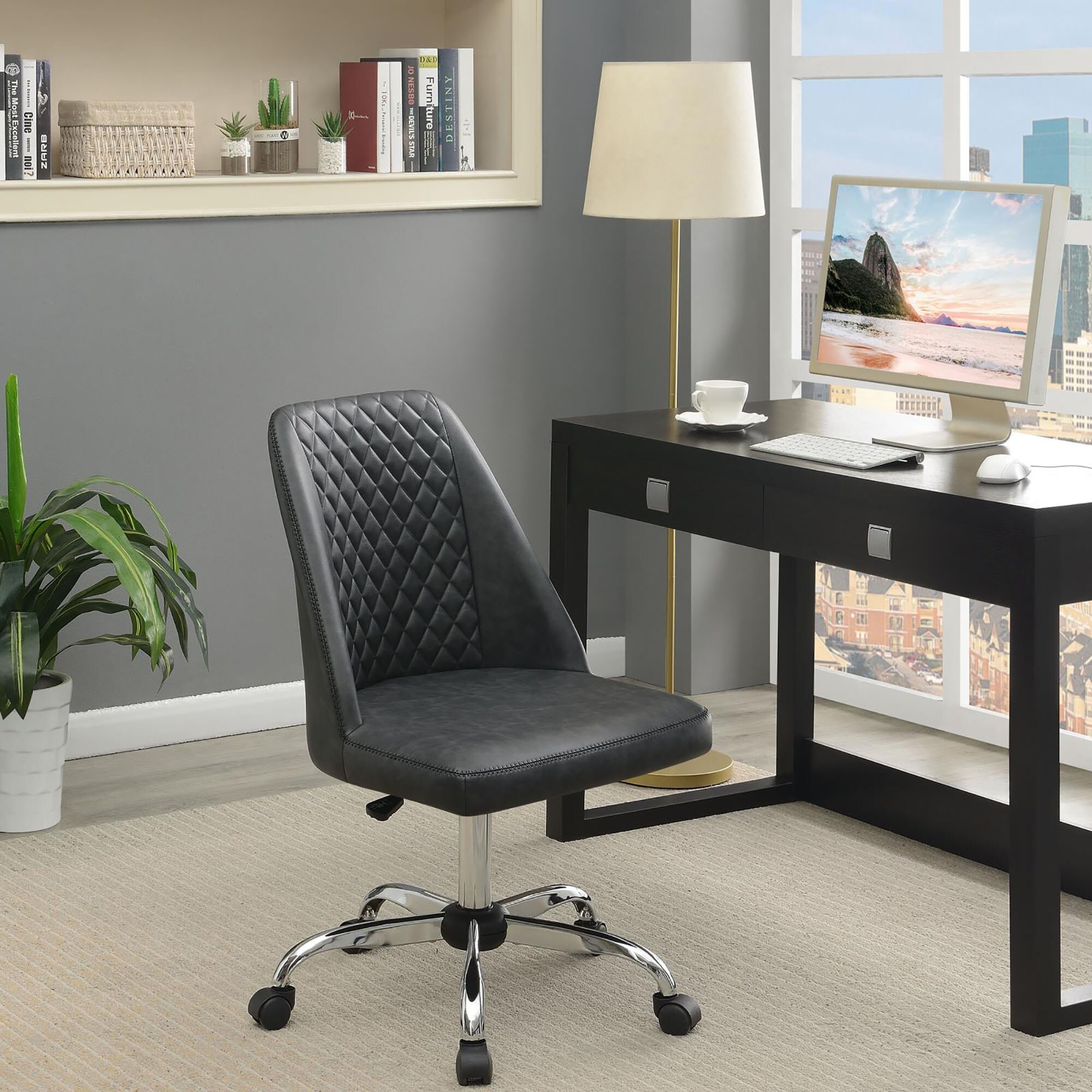Classic Curves and Decorative Diamond Sitching Adjustable Desk Chair with Comfortable Cushion and Backrest Grey Bed Bath Beyond 42468076