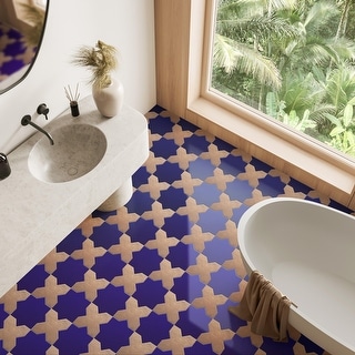 Merola Tile Argile Star Blue with Cotto Cross 7" x 14" Porcelain Floor ...