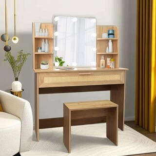 2-piece Vanity Table Set, Vanity Make Up Table/Stool Set with LED ...