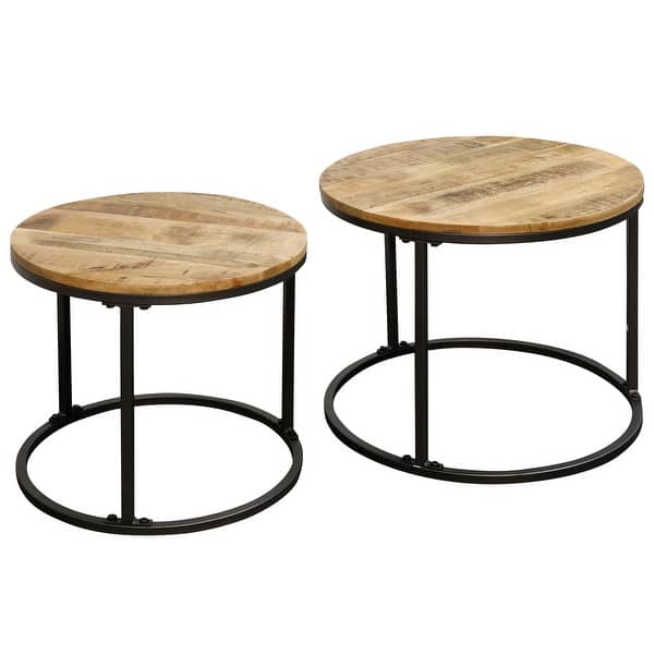 Logan - Set of Two - Round Nesting Tables with Natural Wood Tops and ...