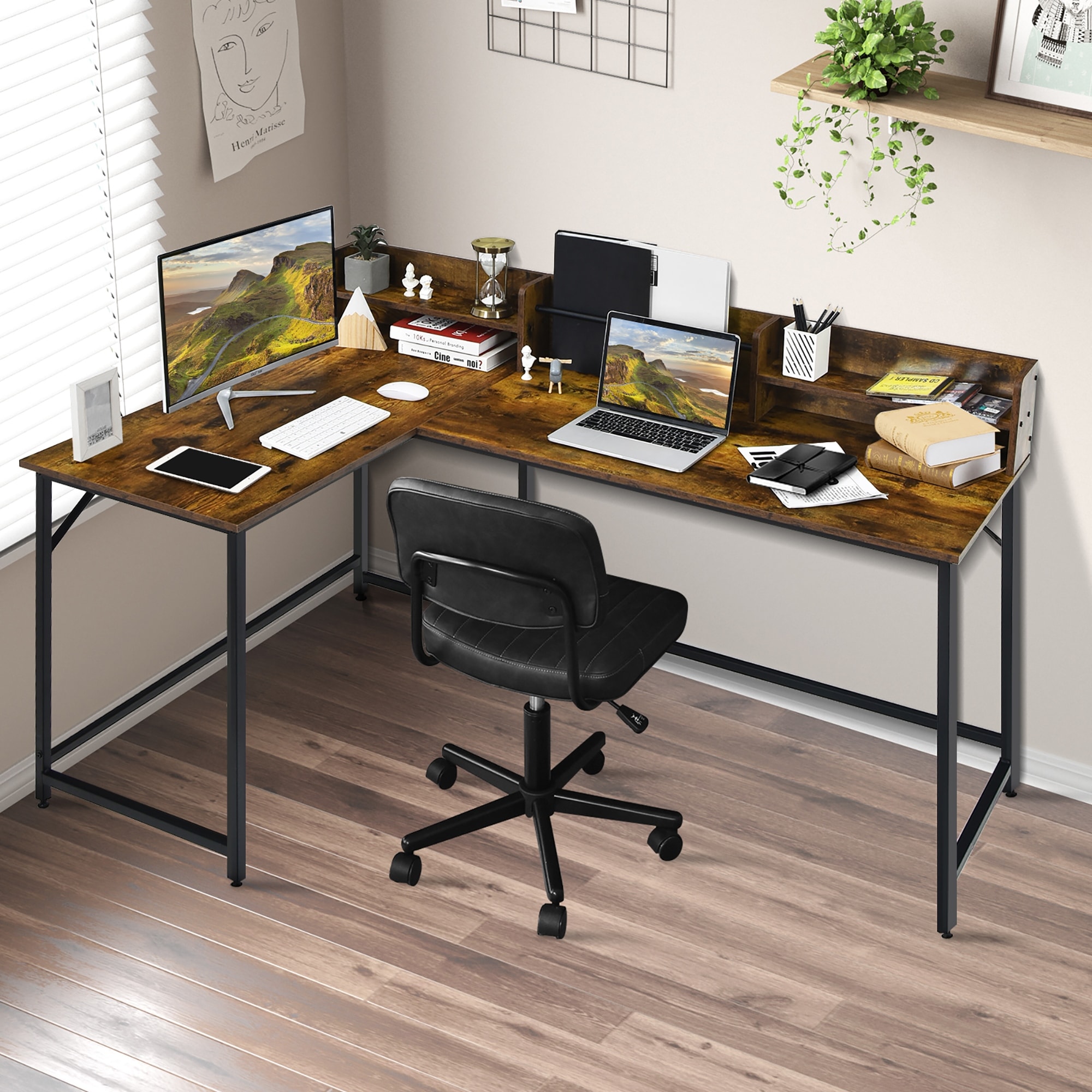 Large L Shaped Computer Desk w/ Monitor Stand, Corner Desk Gaming Desk ...
