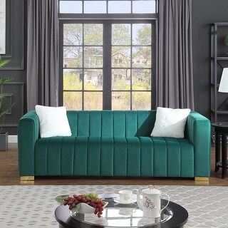 Green 87" Velvet Chesterfield 3-Seater Sofa with Channel Tufting - Bed ...
