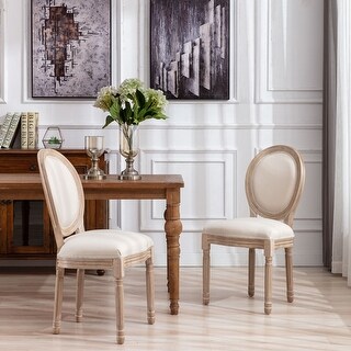 Linen Fabric Dining Chair Oval Back Side Chairs Armless Accent Chairs ...