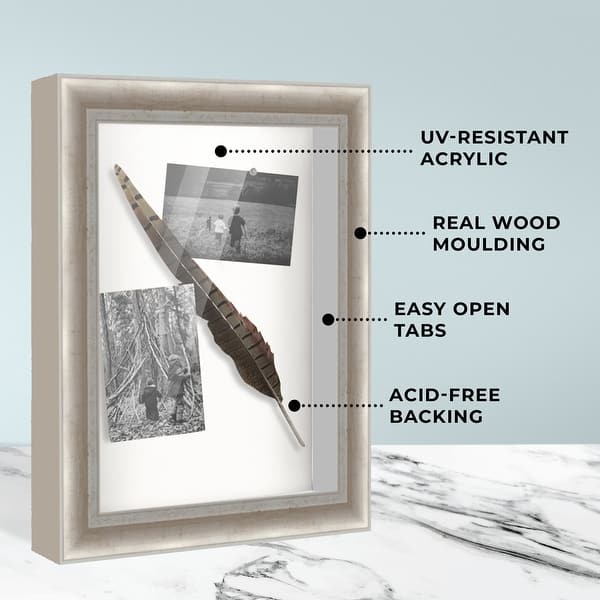 12x12 Shadow Box Frame Silver Real Wood Traditional Shadowbox Display ...