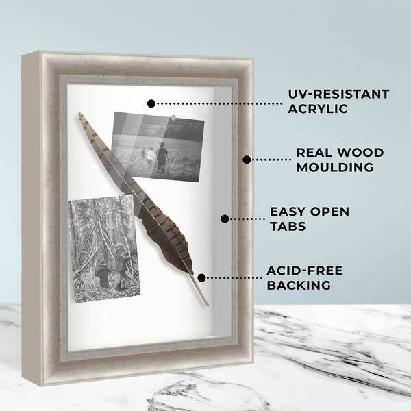 31x25 Shadow Box Frame Silver Real Wood Traditional Shadowbox Display ...