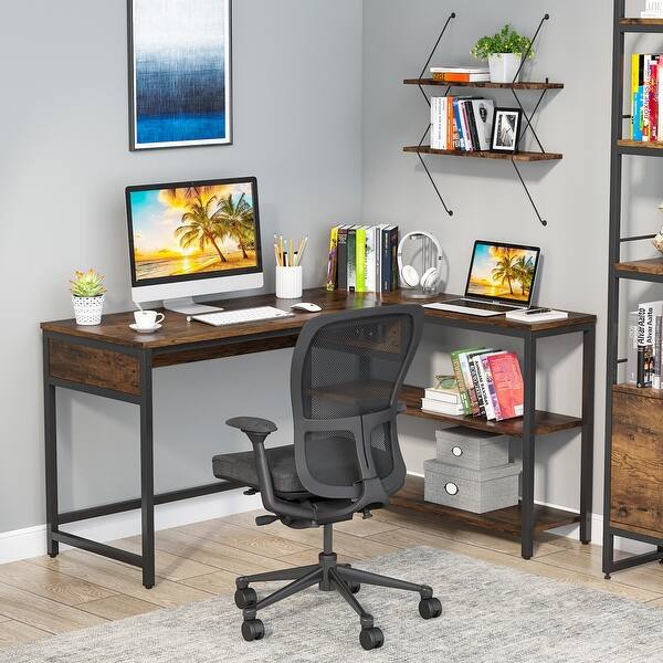 Lift Top L Shaped Computer Desk Corner Desks with Storage Shelves for ...