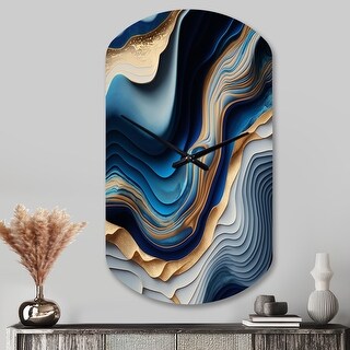 Vibrant Blue And Gold Flow Art II - Abstract Transitional Wall Clock in ...