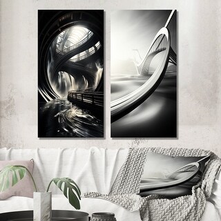 Designart "Grey Modern Bridge In Motion" Bridges Wall Art Set Of 2 Grey ...