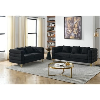 Black 2-Piece Teddy Sofa Set with 3-Seater and Loveseat - Bed Bath ...