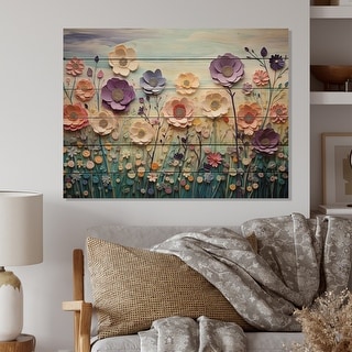 Designart "Meadow Melody II" Modern Print on Natural Pine Wood - Bed ...
