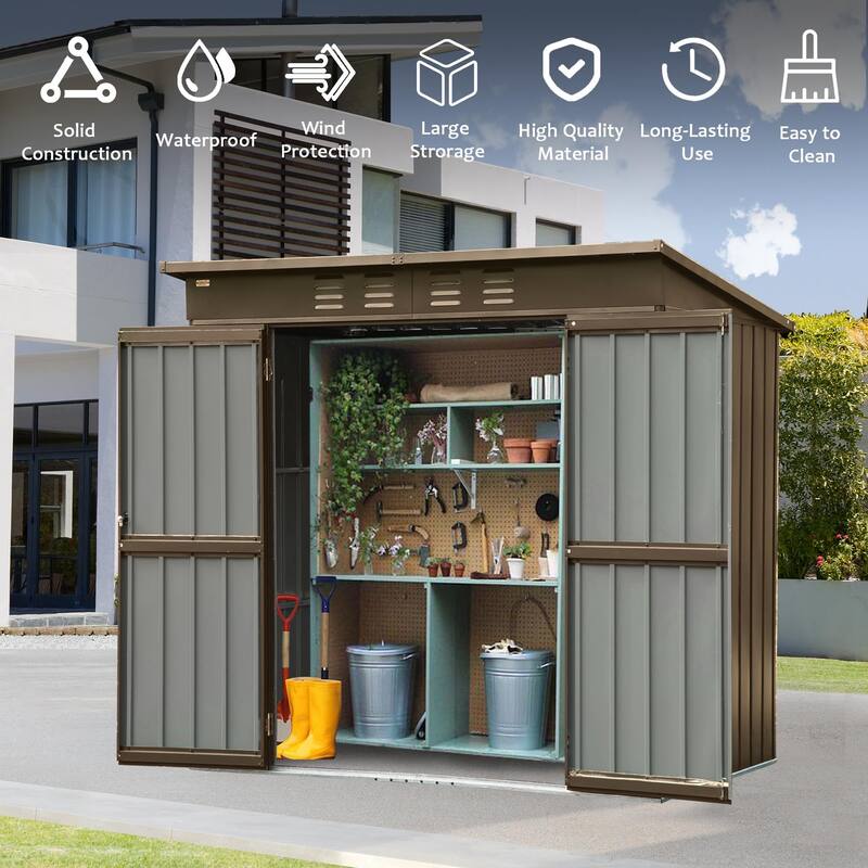 GDFStudio - Summit Galvanized Steel Backyard Storage Shed with Windows and Lockable Door - On ...