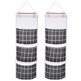 2Pcs 3 Pockets Cotton Over Door Hanging Storage Bags Closet Organizer ...