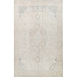 Geometric Muted Distressed Tabriz Persian Area Rug Wool Handmade - 9'9 ...