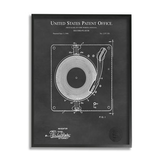 Stupell Turntable Record Player Diagram Blueprint Patent Text Framed ...