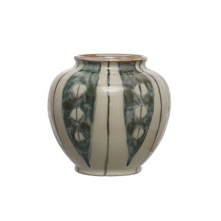Hand-Painted Stoneware Vase with Stripes and Reactive Glaze - Bed Bath & Beyond - 38885031