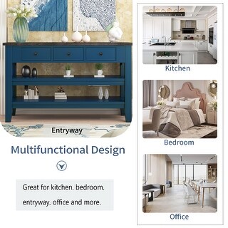 Blue Console Table Sofa Table Entryway Table with 3 Drawers and Shelve ...