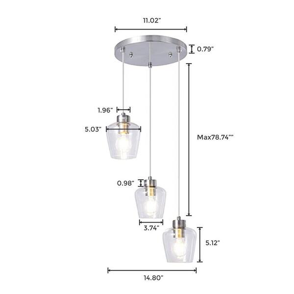 Brushed Nickel pendant light fixtures Art Deco 3 light chandelier Glass ...