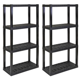 4 Shelf Plastic Garage Shelves, Pack of 2 Storage Shelving Units ...