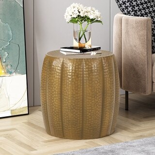 Modern Metal Drum Side Table with Pumpkin-like Frame Table,Gold - Bed ...