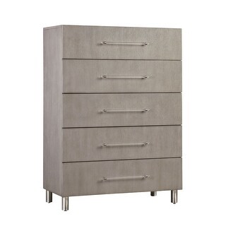 54 Inch Ann Wood 5 Drawer Tall Chest Dresser with Clear Handles, Gray ...