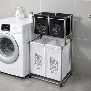 Large Capacity Laundry Basket with 4 Removable Canvas Labeled Bags for ...