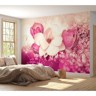 Floral Non-pasted Wallpaper Wall Mural - Amaranthine Admiration - Bed ...