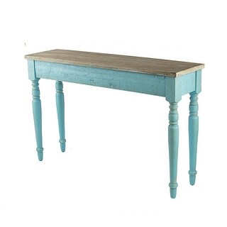 52 Inch Console Sofa Table, Rectangular, Turned Legs, Fir Wood, Teal ...