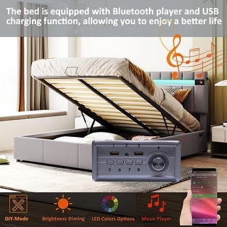 Queen Size Upholstered Bed with LED light, Bluetooth Player and USB ...