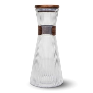 Bruno Magli Ribbed Glass Carafe with Wood Lid - 34 oz - Bed Bath ...