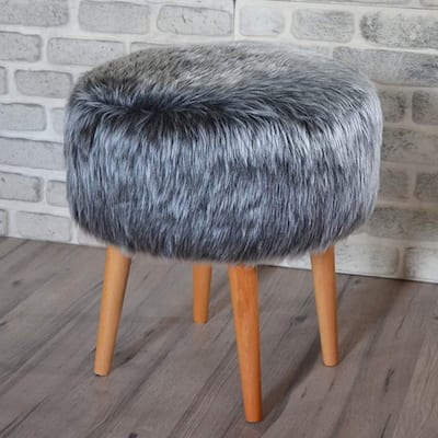Pyramid Home Decor 17 Inch Round Faux Fur Ottoman - Fluffy Foot Stool ...