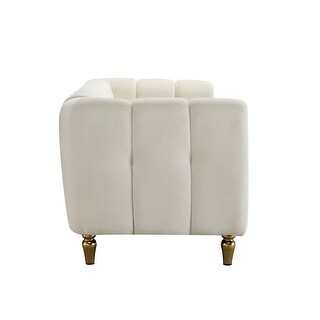 Streamlined Velvet Sofa, 3 Seater Channel Tufted Couch with Round Arms ...