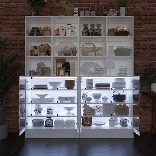White Multi-Use Cabinet with Lighting Buffet Pantry Display Cabinet ...