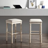 Roundhill Furniture Arnhem Wood Upholstered Bar Stools, Set of 2 - On ...